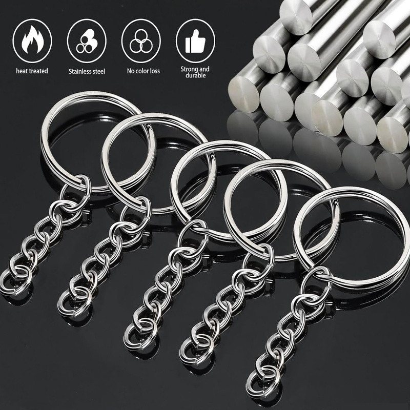 50pcs 25mm Split Keyrings with Chain - Simple Metal Keychain - Key ...