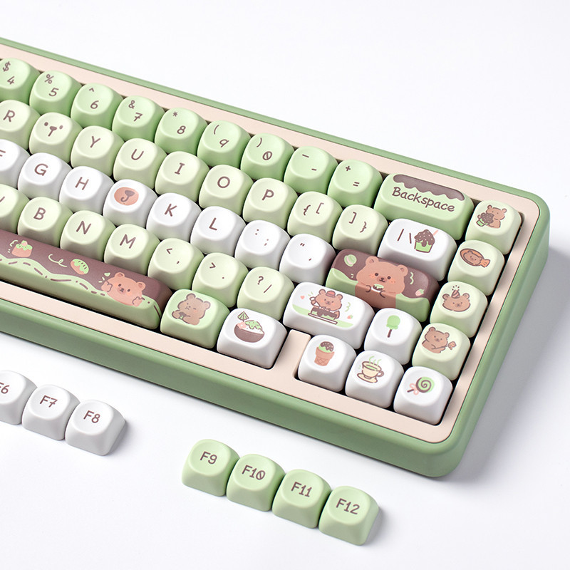 MOA 95 Keys Dessert Bear Green Cute keycap Round Girl keycaps set for ...