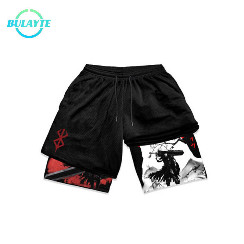 Berserk Anime Performance Sports Short Gym 2 In 1 Running Shorts Summer ...