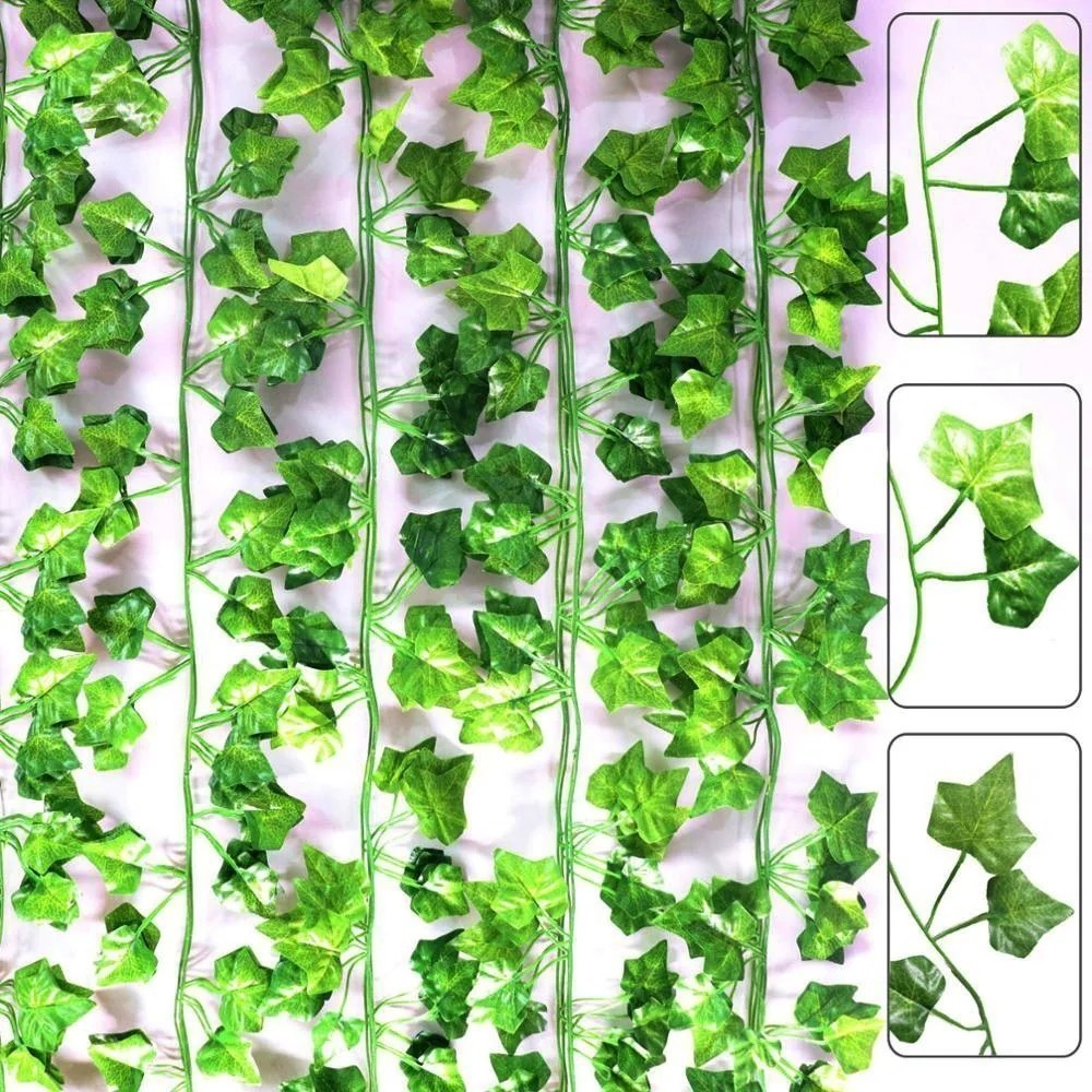 2M Artificial Green Vine Silk Ivy Leaves / Garden DIY Fake Wreath Leaves / Outdoor Hanging Leaf ...