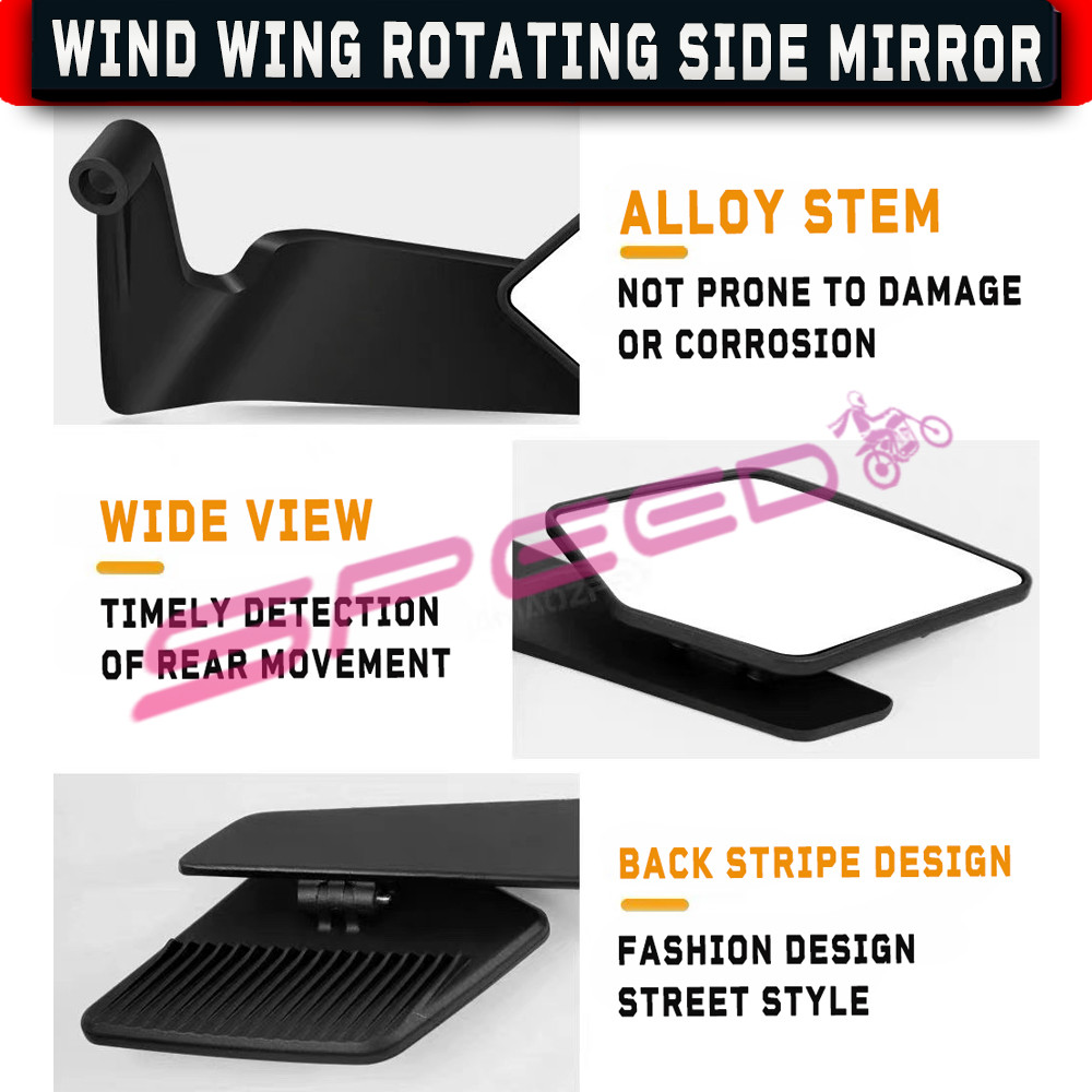 Wind Wing Rotating Side Mirror V5 Alloy Stem Universal 14*8Cm Wide View ...
