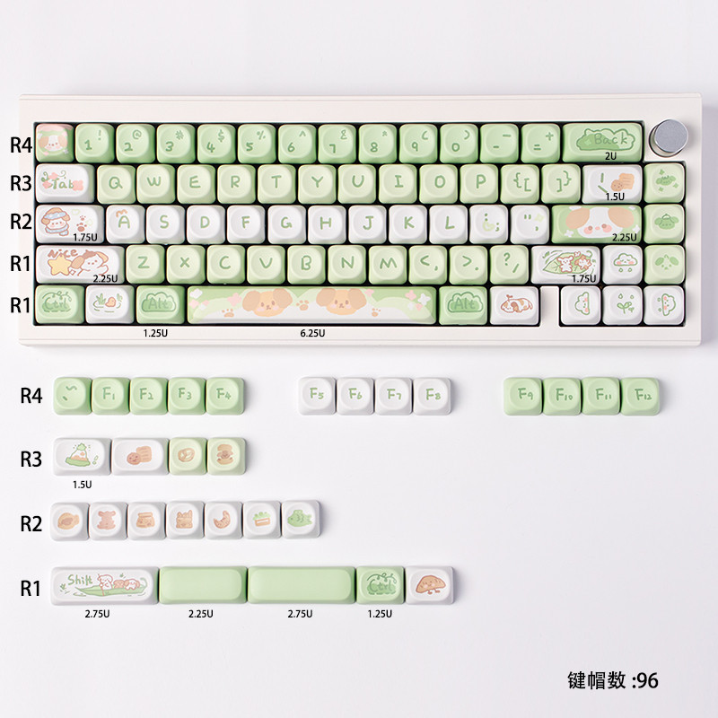 MOA Matcha Puppy Dog Green keycap Cute Round PBT keycaps set for ...