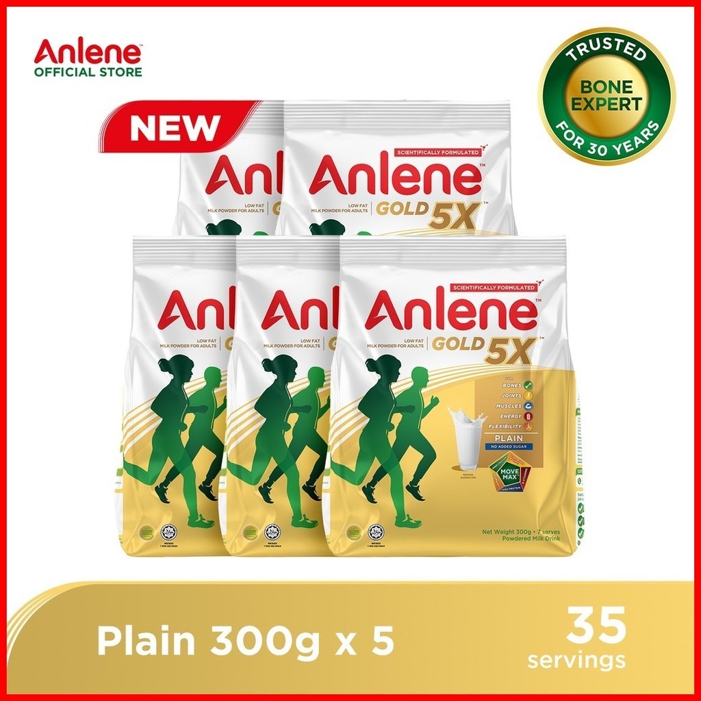♀ Anlene Gold Adult 5X Milk Powder Plain 300G x5 | Shopee Philippines