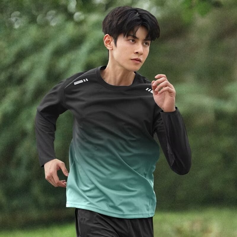 2025 Summer Men's Sports Long Sleeve Tshirts Quick-dry Breathable Gym T ...