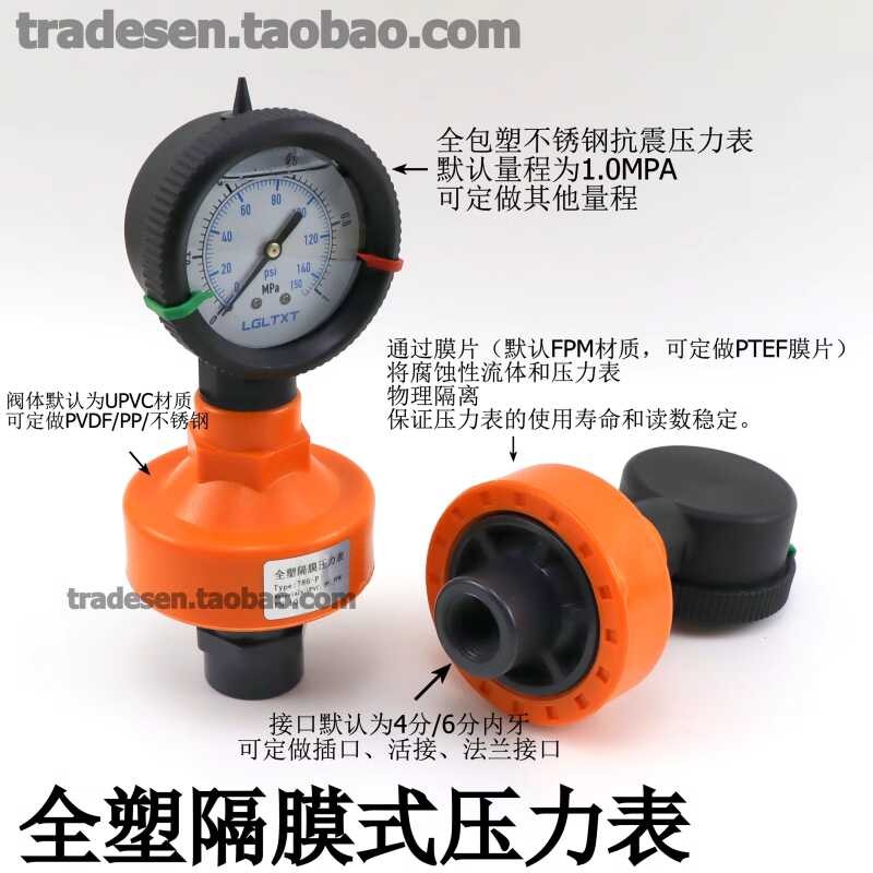 UPVC All Plastic Diaphragm Pressure Gauge Anti Corrosion, Anti Seismic ...