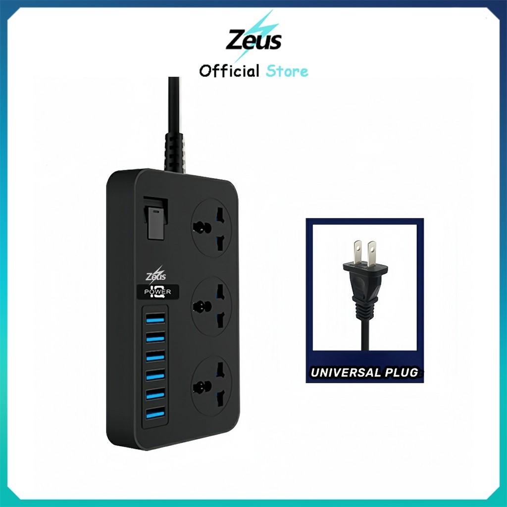 Zeus Power Strip With 6 USB Ports 3 Socket Power Strips Plug Universal ...
