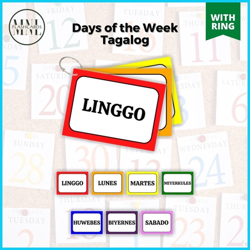 DAYS OF THE WEEK- TAGALOG FULLY LAMINATED EDUCATIONAL FLASHCARDS WITH ...