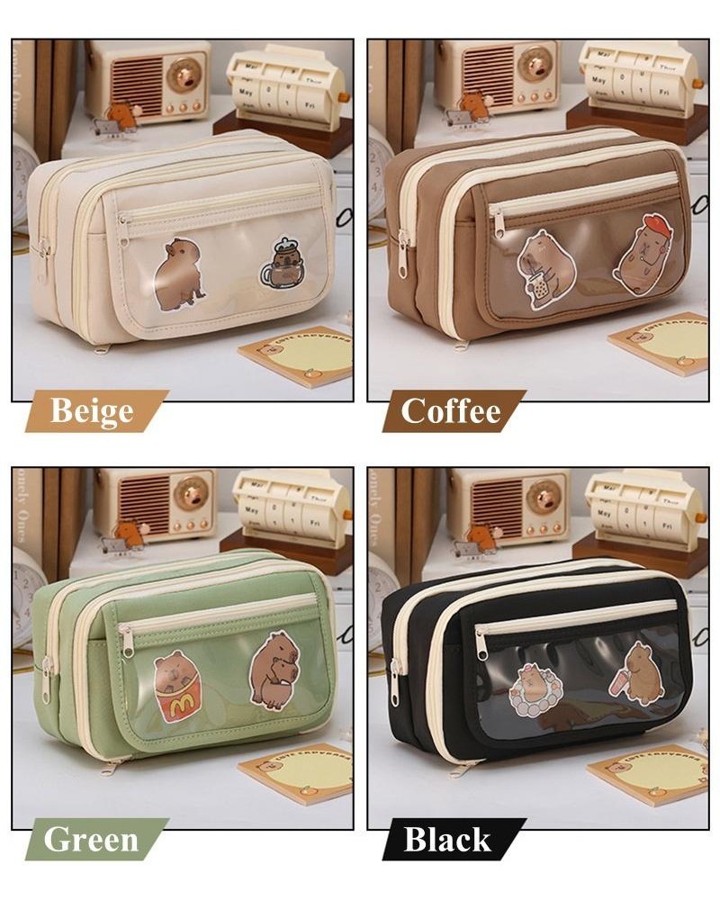 Multi Layered Pencil Case with Transparent Front Pocket Design, Large ...