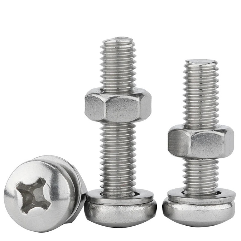 M2 M2.5 M3 M4 M5 304 Stainless Steel Screw Nut Washer Set Round Head Cross Bolt 3 in 1 Three ...