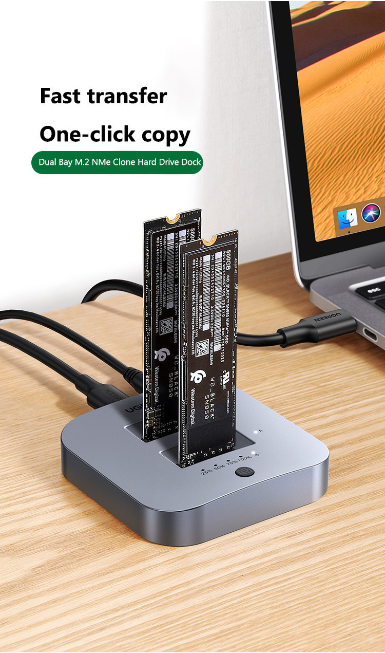 UGREEN M.2 NVMe Cloner Dual-Bay NVMe Docking Station USB C to NVMe SSD ...