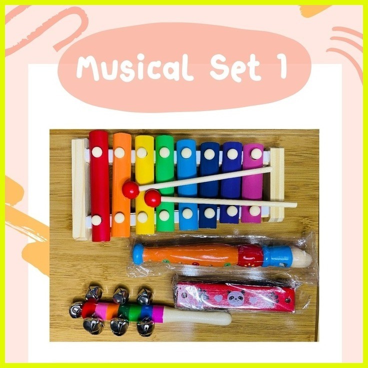 ۞ Wooden Musical Instruments Set for Kids Wind Woodwind Percussion ...