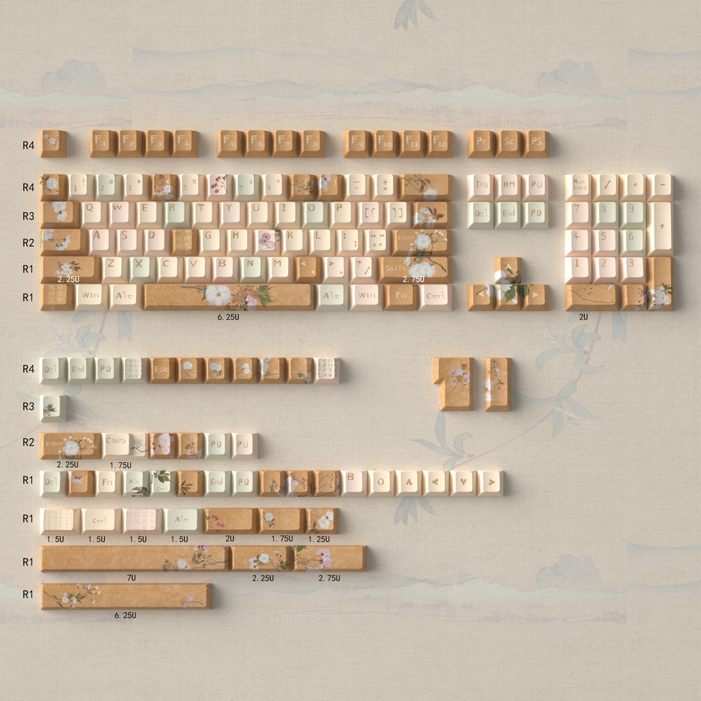 YongQiu Original Peach Blossom Flowers keycaps Retro Chinese Style PBT ...