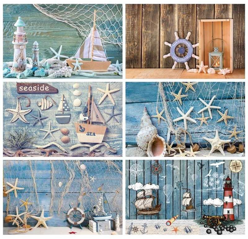 Nautical Rudder 1 Starfish 1St Birthday Backdrop Wooden Board Boat Sea ...