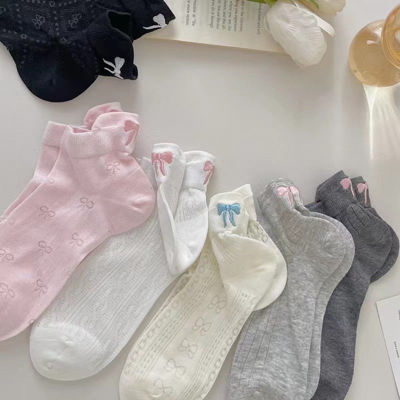 Bow Socks Women Summer Thin Socks Korean Version Japanese Cute Mesh ...