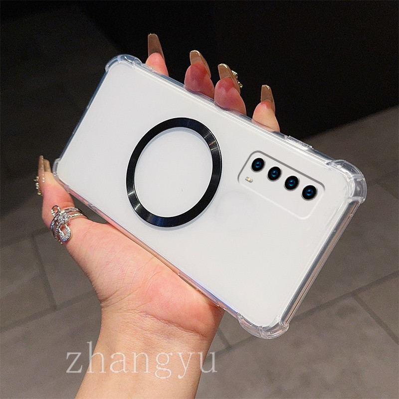 Casing Huawei y7a Phone Case Magnetic Transparent Four Corners ...