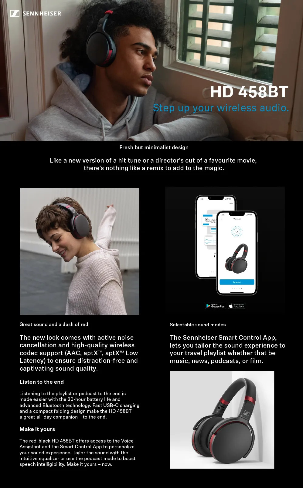 Sennheiser HD 458BT Bluetooth Wireless Headphone with Active Noise Cancellation Wireless ...