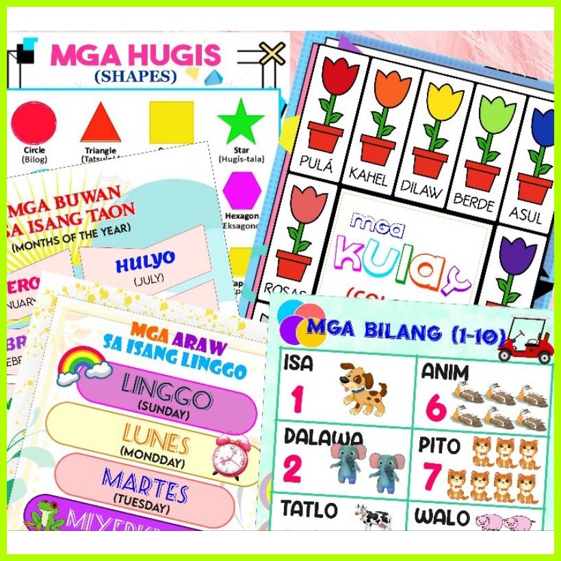 Tagalog Chart ,Kulay, Hugis, Bilang, Bahagi ng katawan, Buwan sa isang ...