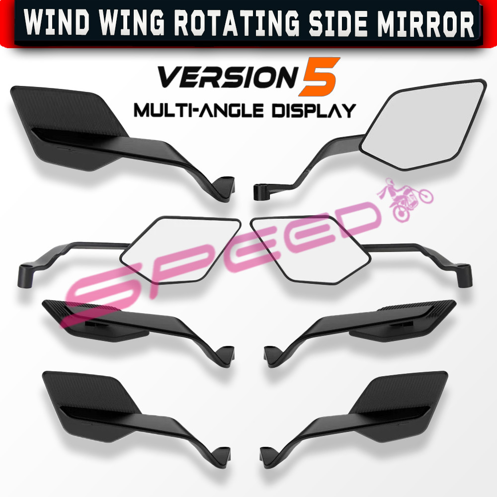 Wind Wing Rotating Side Mirror V5 Alloy Stem Universal 14*8Cm Wide View ...