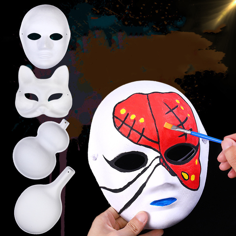 2PCS DIY White Mask Plain Paper Full Face Mask Cartoon Paper Mask Opera ...