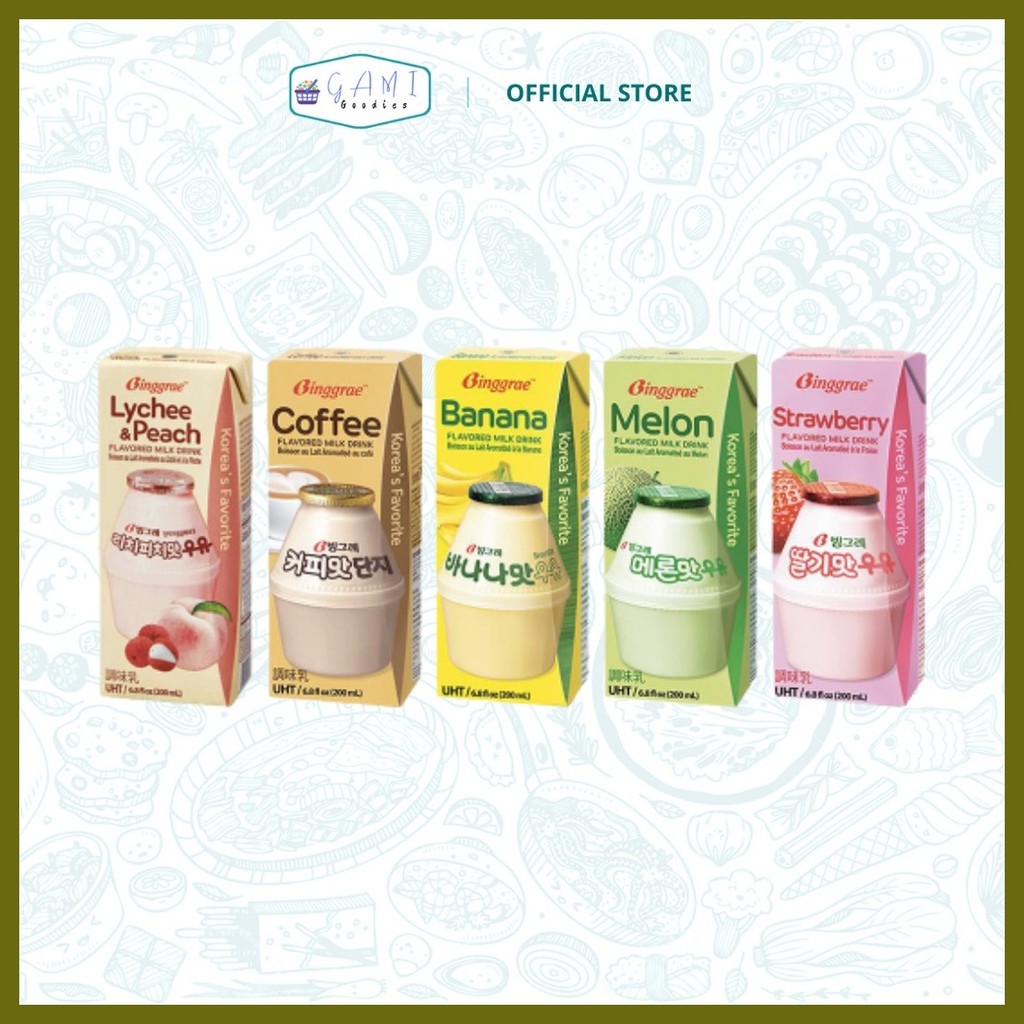 Binggrae Flavored Milk Drink Banana, Strawberry, Melon & Lychee & Peach ...