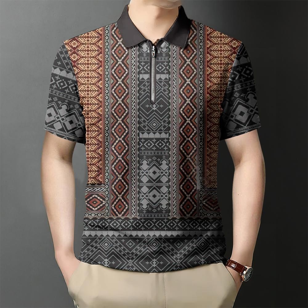 Summer men's balong short-sleeved zipper polo shirt bohemian oversized ...