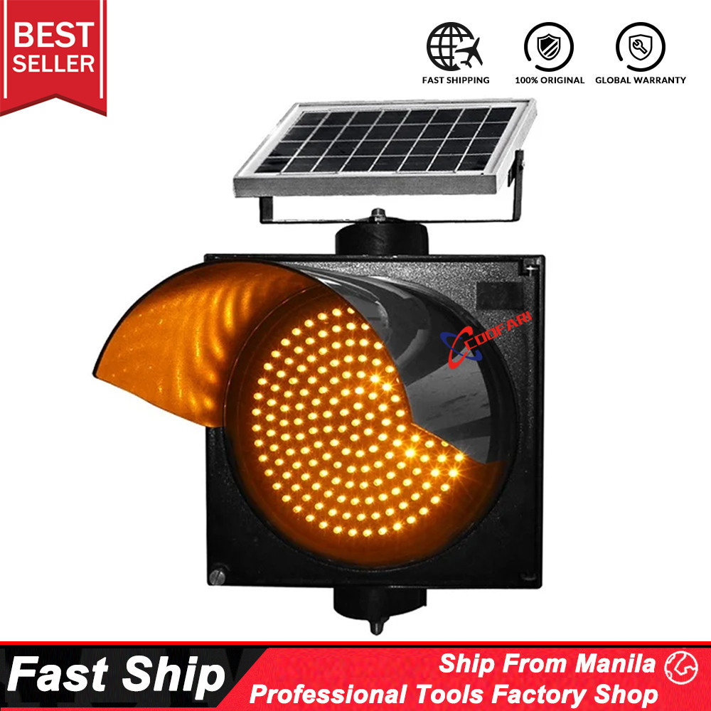 300mm Warm Flashing Road Traffic Signal Warning Light Solar Powered LED ...