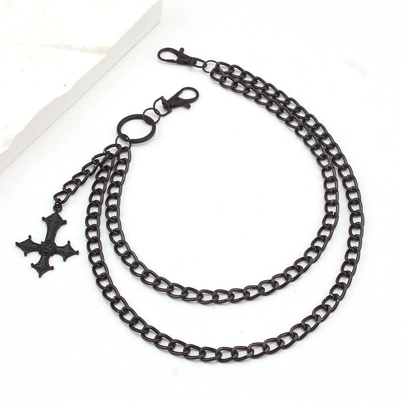 Personality Black Multi Layered Pants Chains Cross Pendants for Men ...