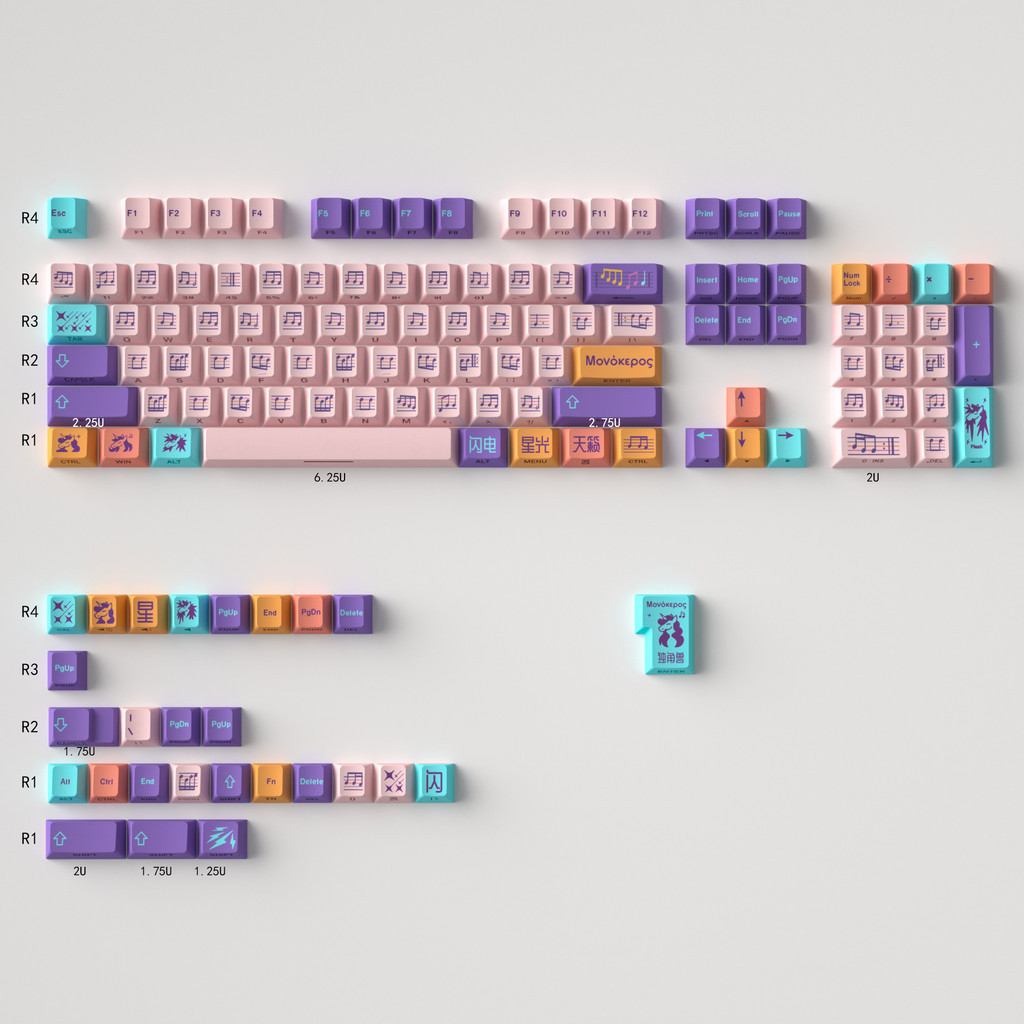 Music Unicorn Pink keycaps Side / Front Print shine through with root ...