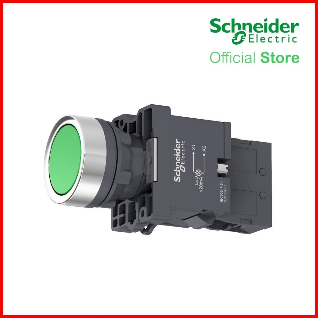 Schneider Harmony Easy XA2 220V AC Green 1NO Complete Illuminated Push-button (XA2EW33M1 ...