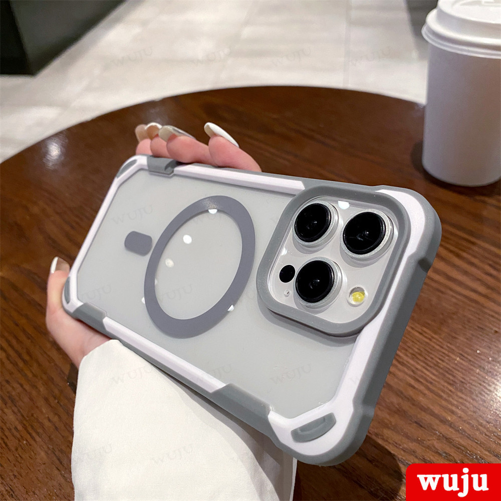 WUJU Silicone Hybrid Shockproof Armor Acrylic Magnetic Clear Phone Case Compatible For iPhone 16 ...