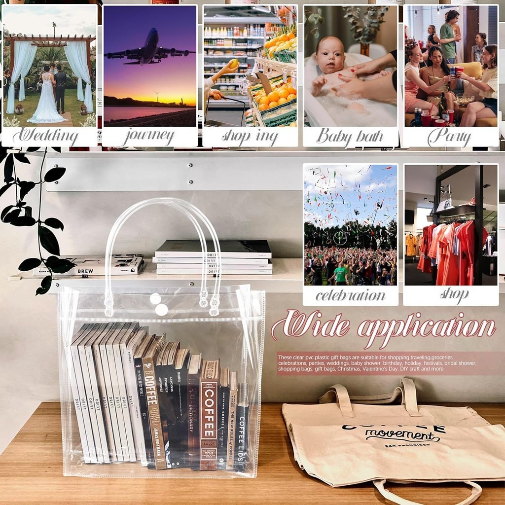 Clear Plastic Gift Bags with Handle / Reusable Waterproof PVC Tote ...