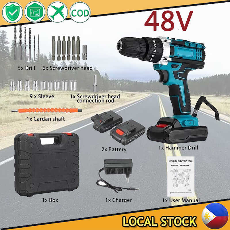 Impact Electric 24V 48V Cordless Drill 2x Battery Screwdriver na may ...