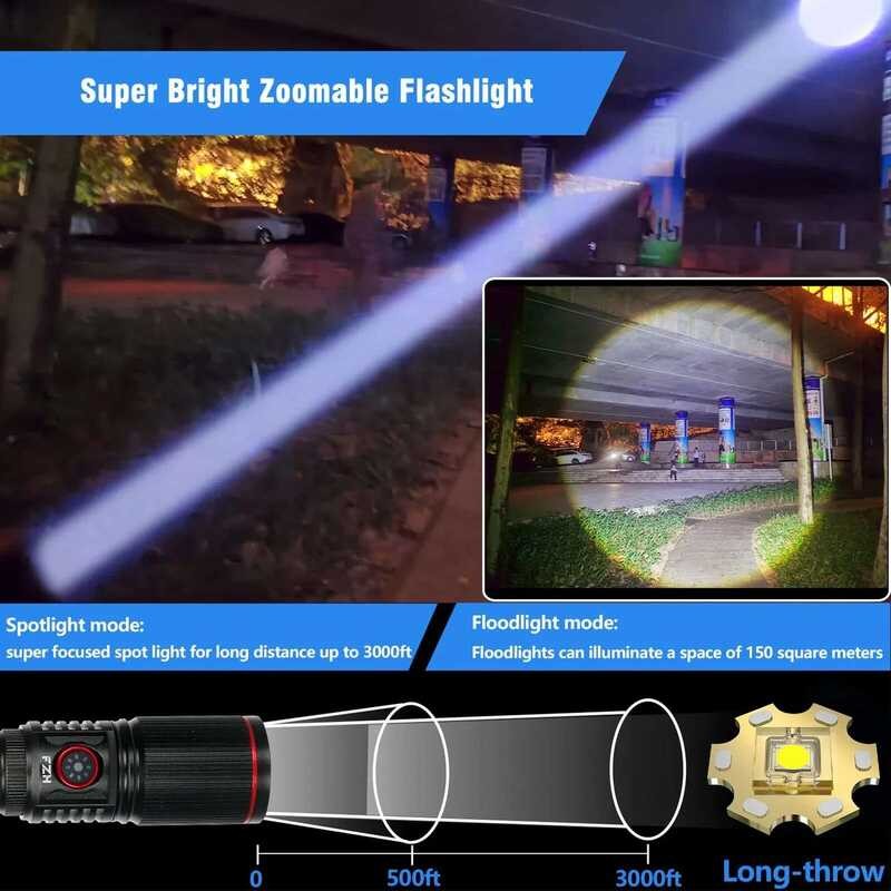 Powerful F313 LEP Flashlight 18650 or 21700 Battery Zoom Torch Strong ...