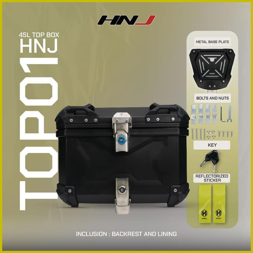 HNJ Top Box For Motorcycle 45 Liters Dual Lock Box With Back Rest Metal ...