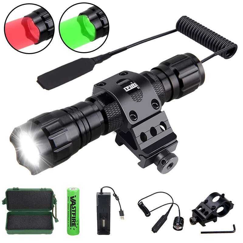 2 Tactical Hunting Flashlight White/Red/Green Led Torch Weapon Gun ...