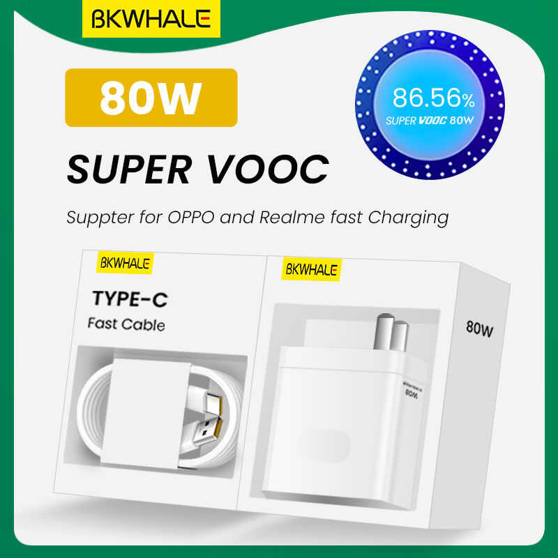 BKWHALE 80W SUPER VOOC Charger USB Fast Charge Adapter 7A Type C Cable Para Sa RENO 8 9 10 Pr ...