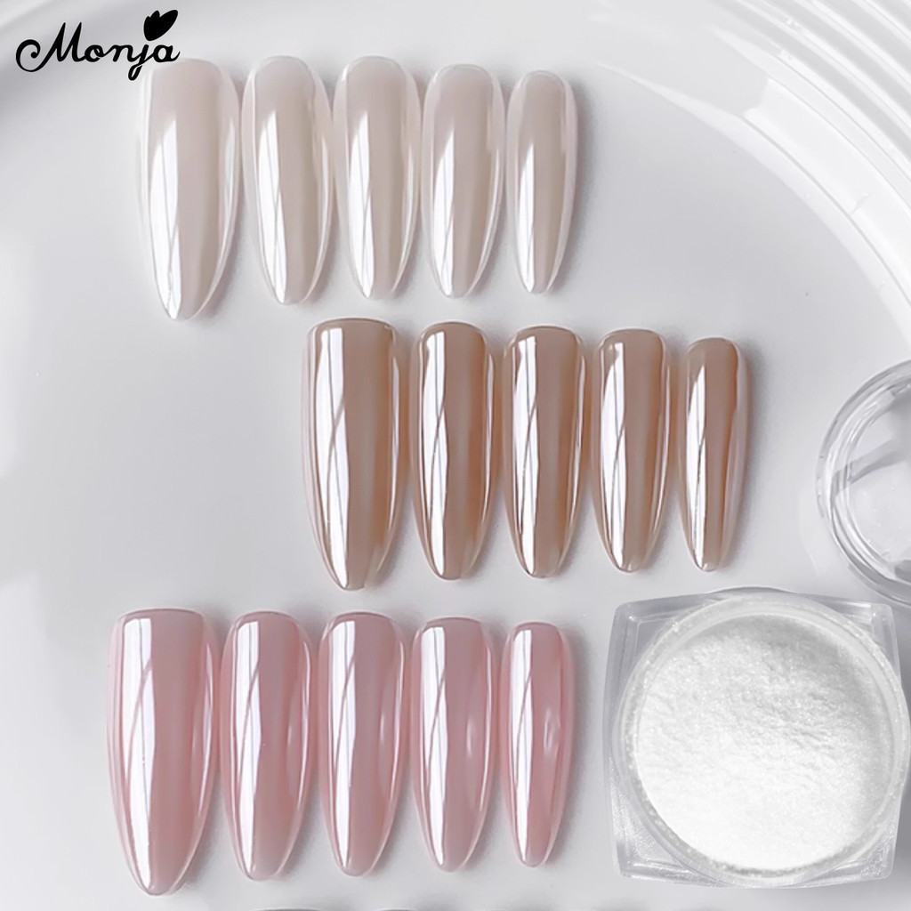 Monja Pearl White Nail Powder Moonlight Mirror Effect Metal Pigment ...