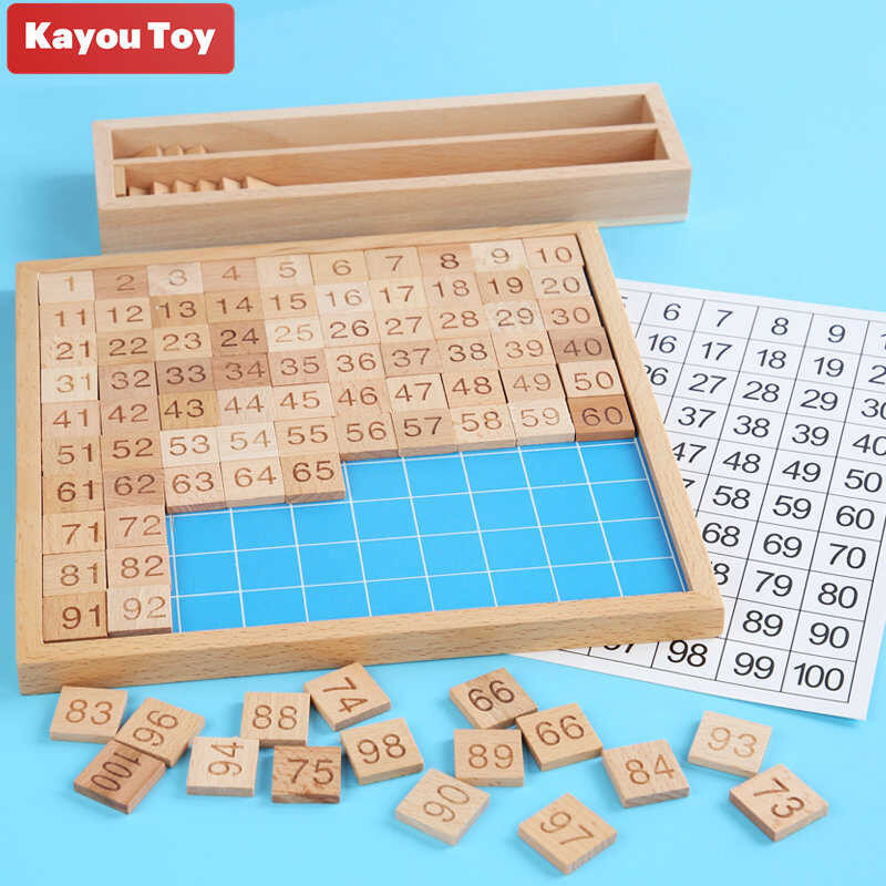 Montessori Wooden Toys Counting Blocks Puzzles Math 1-100 Number Board ...