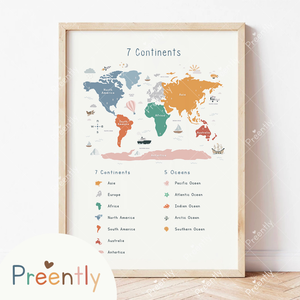 7 Continents of the world Educational Wall Charts Laminated Charts for ...