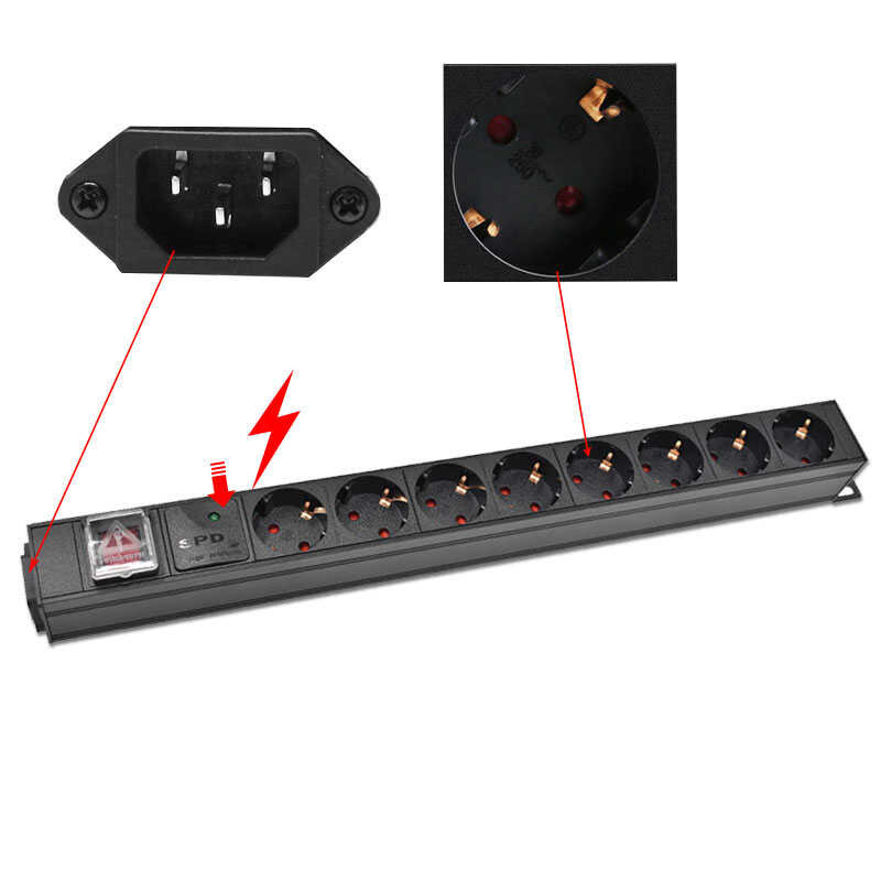 Power Strip PDU Distribution Unit Cabinet 8 Way AC German Socket Break Switch Aluminum Alloy ...