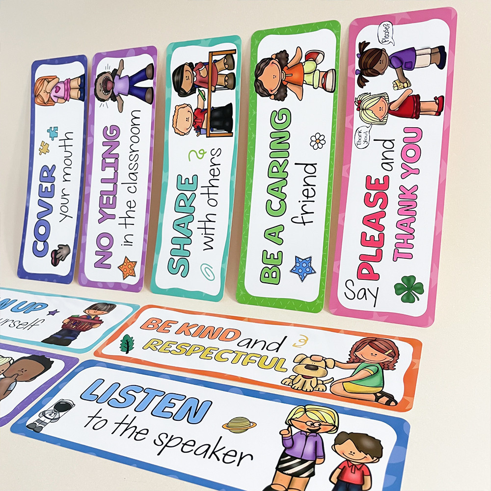 16Pcs Classroom Rules English Bulletin Posters Kids English Learning ...