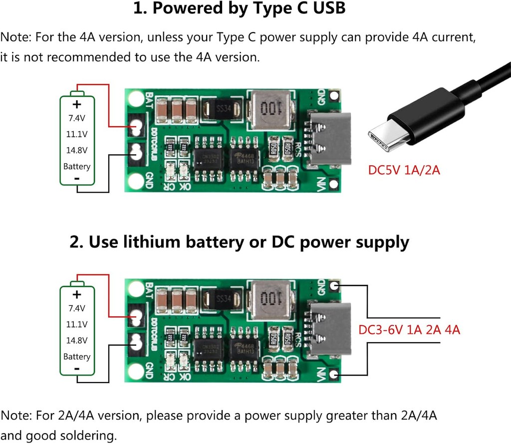 Multi-Cell 2S 3S 4S Type-C To 8.4V 12.6V 16.8V Step-Up Boost LiPo ...
