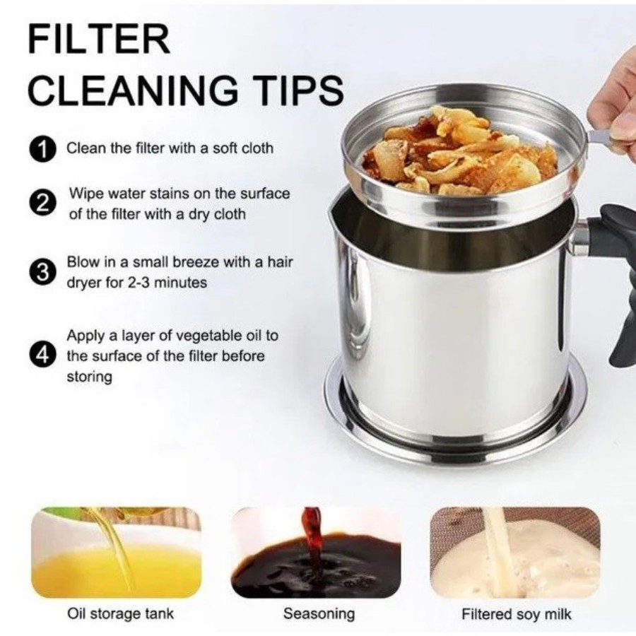 in stock Stainless Steel Food Cooking Oil Fiter 1.4 Liters Oil Cooking ...