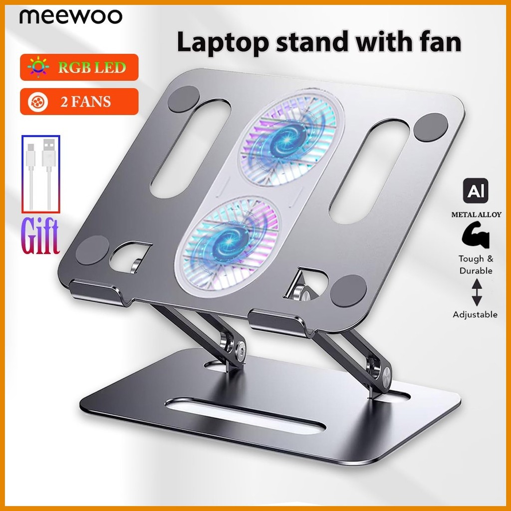 ∲ ♥ Meewoo Adjustable Laptop Stand With Fan Foldable Laptop Riser ...