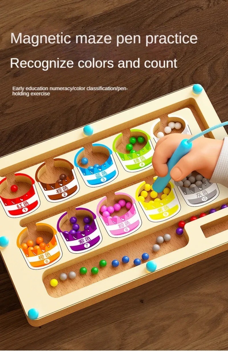 Montessori Magnetic Color Sorting Games Maze Board Pen Moving Bead ...