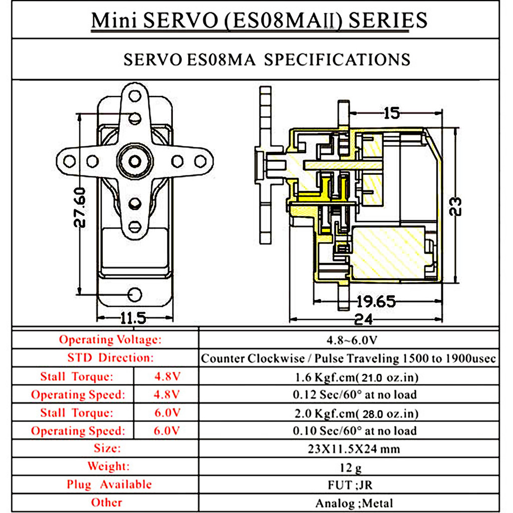 Emax ES08MA II 12g Analog Metal Gear Servo with Mount | Shopee Philippines