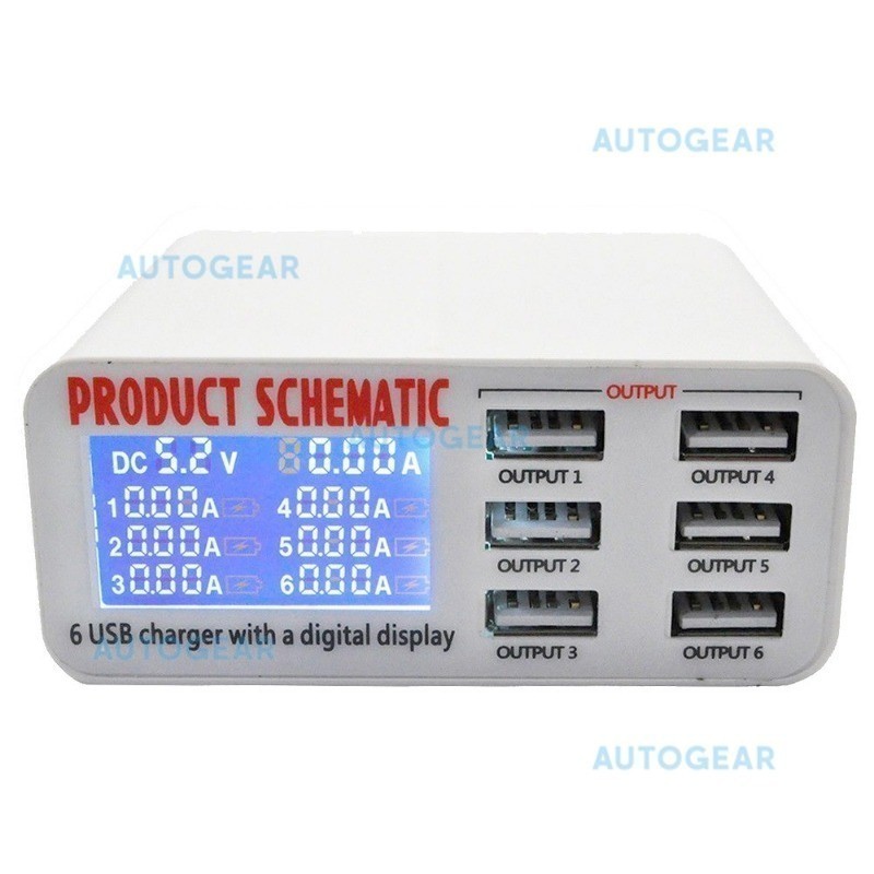 6 USB Port Charger With Smart Digital Display 40W Fast Charger USB ...