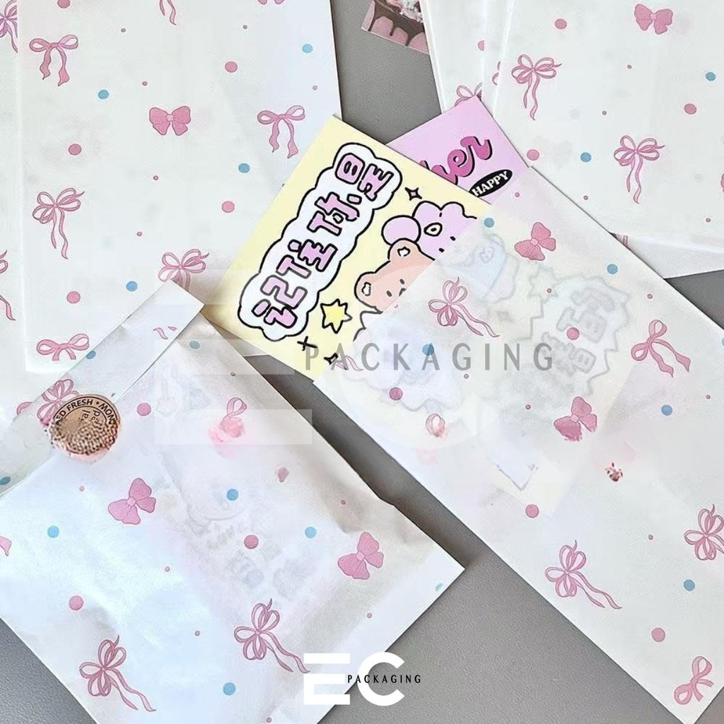 EC 100Pcs Cute Ribbon Greaseproof PaperBag Pouch Food Wrapper ...