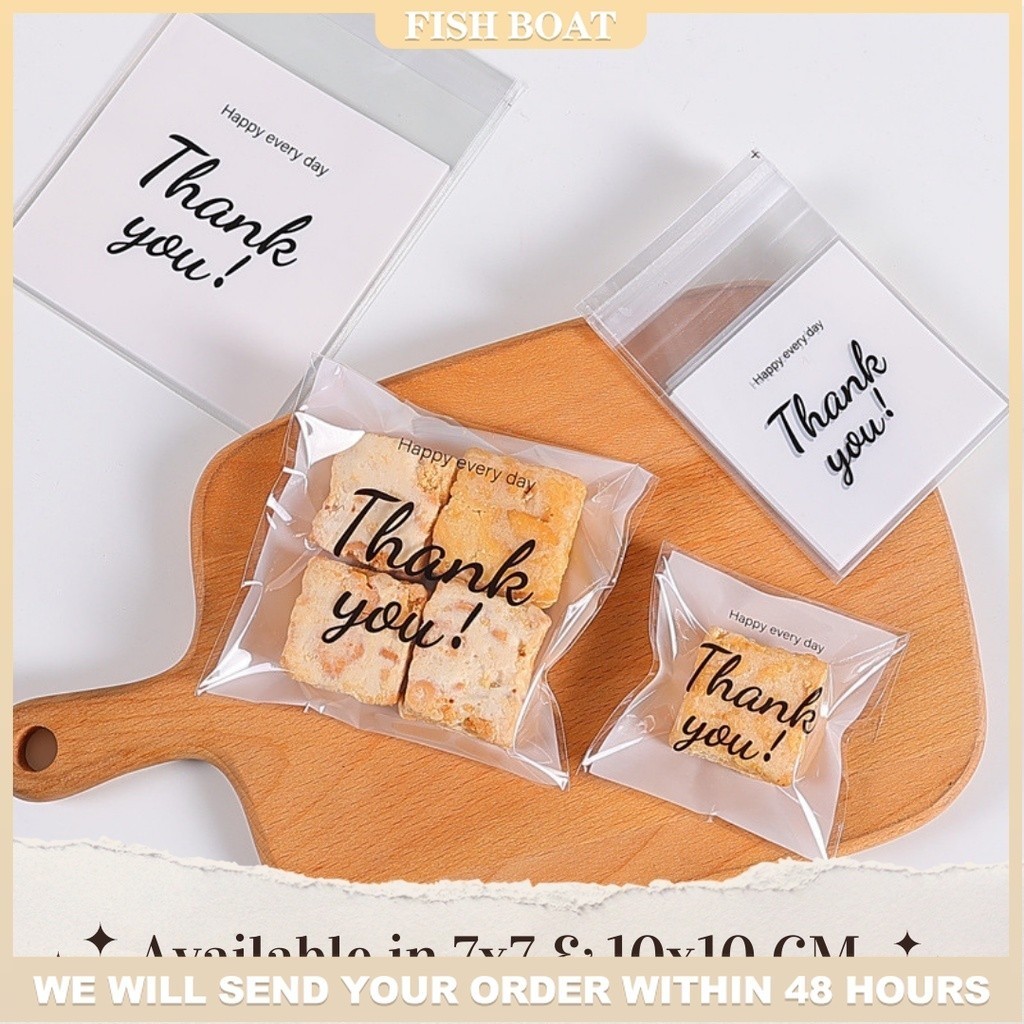 (100 PCS) Thank You Cute Food Packaging 7x7 cm Cookie Bag Resealable ...