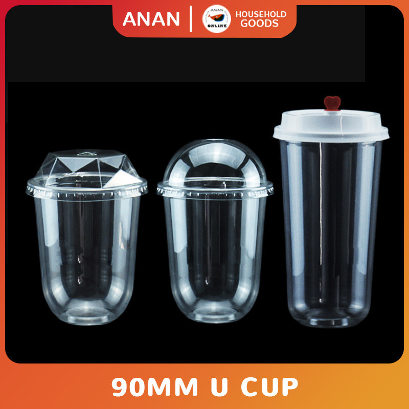 50pcs 90mm Milk Tea Cup PP U cup Plastic Cup Coffee Cup Juice Cup With Lid 360ml/500ml/700ml ...